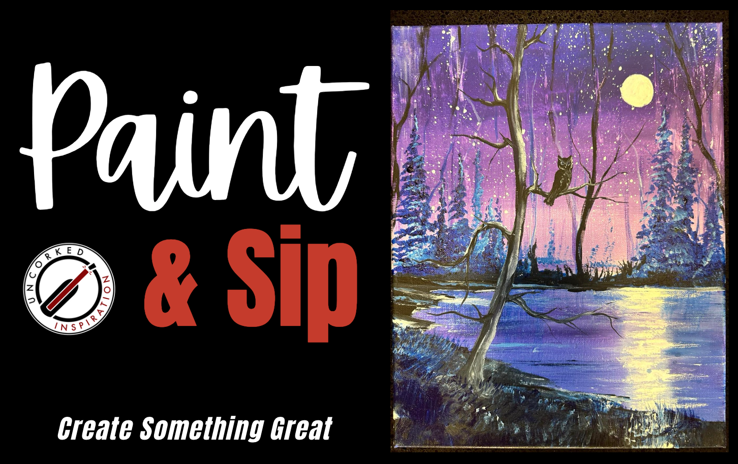 Paint & Sip | Purple Moonlight Tickets | Uncorked Inspiration