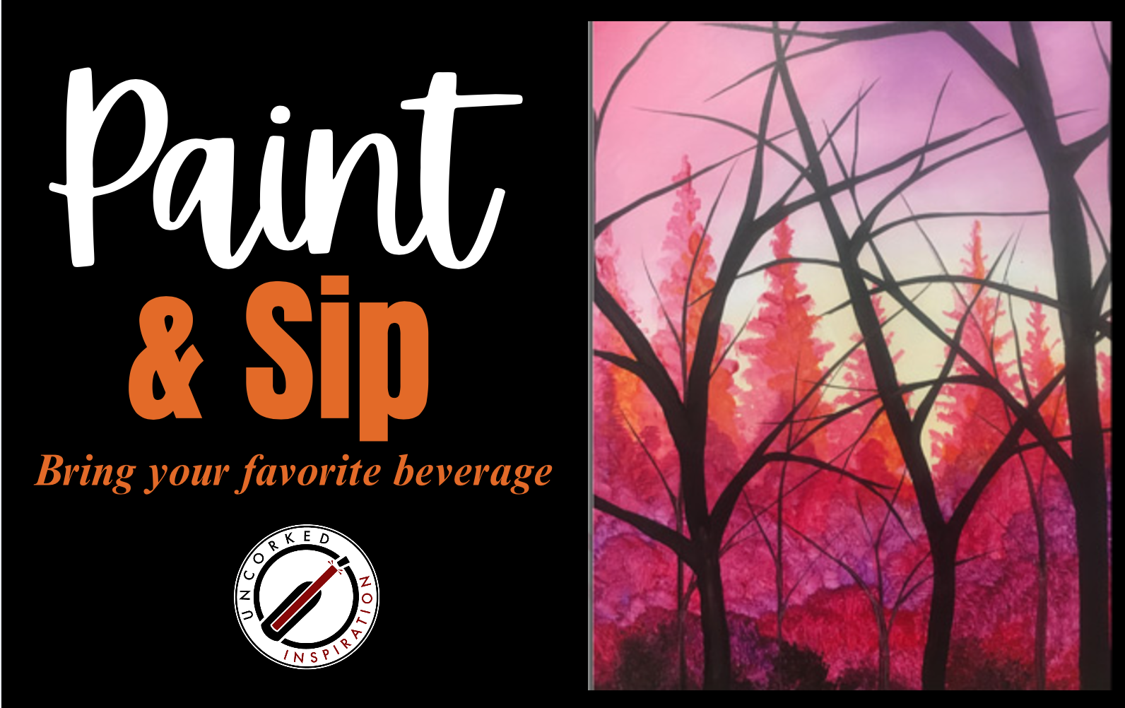 Paint & Sip | Cotton Candy Forest Tickets | Uncorked Inspiration
