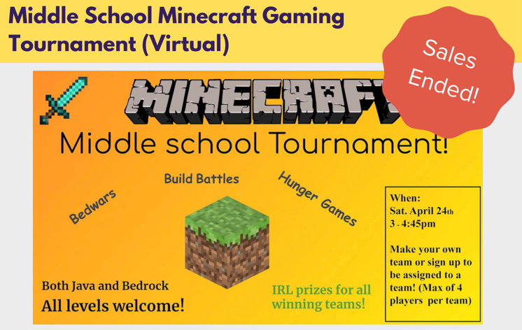 Middle School Minecraft Gaming Tournament (Virtual)