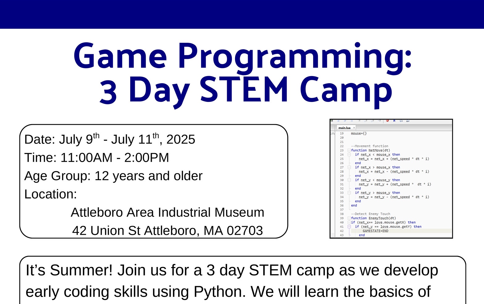 Game Programming: 3 Day STEM Camp - July 2025 Tickets | Attleboro Area ...