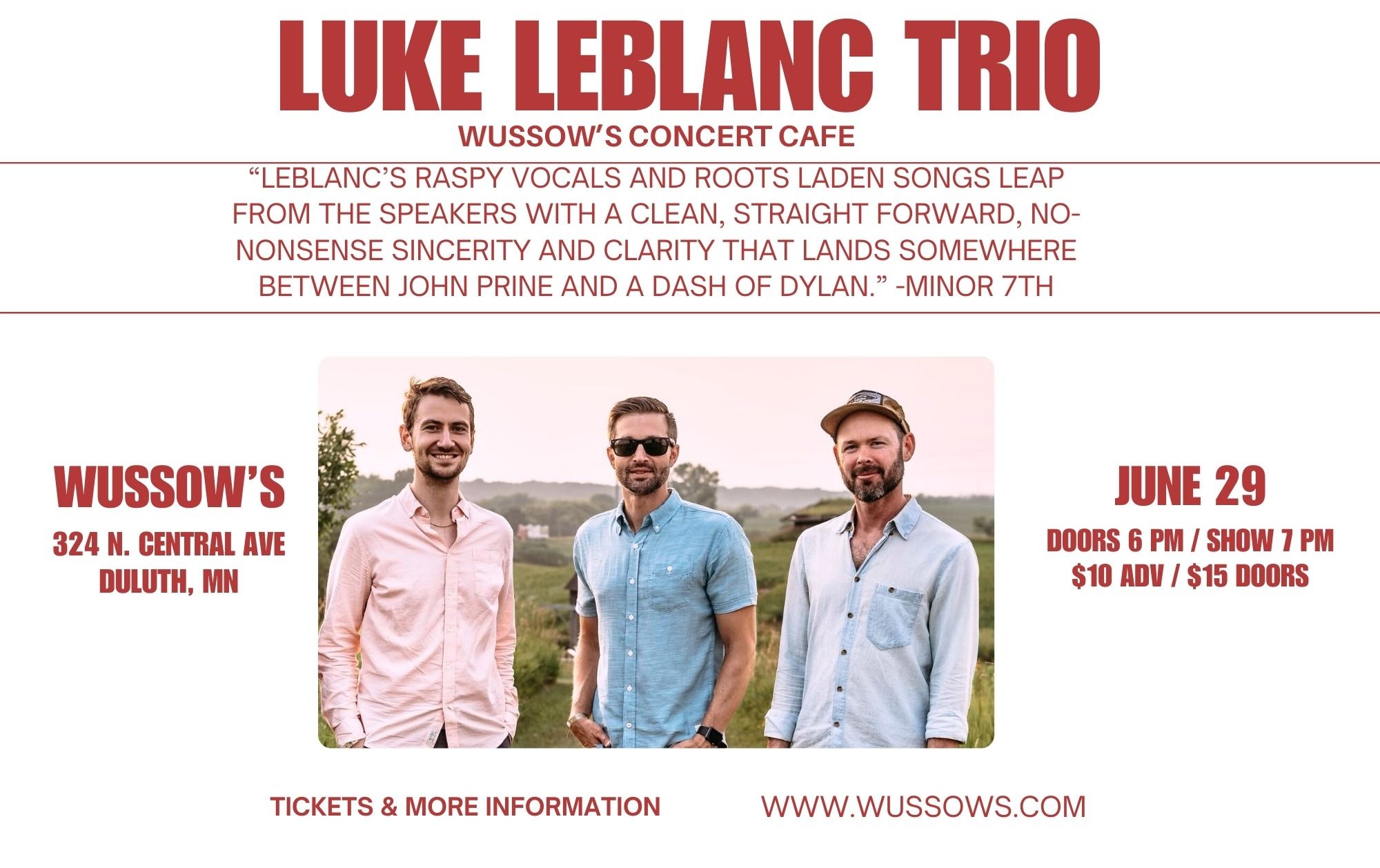 Luke LeBlanc Trio * Climes * Olivia & Thomas Tickets | Wussow's Concert ...