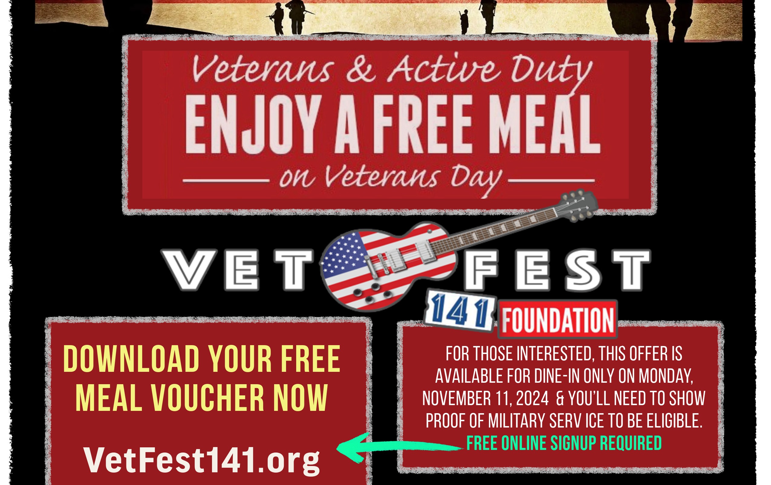 Veterans Day Dinner on Us- All Day 11am to 9pm Tickets | Vetfest 141 ...