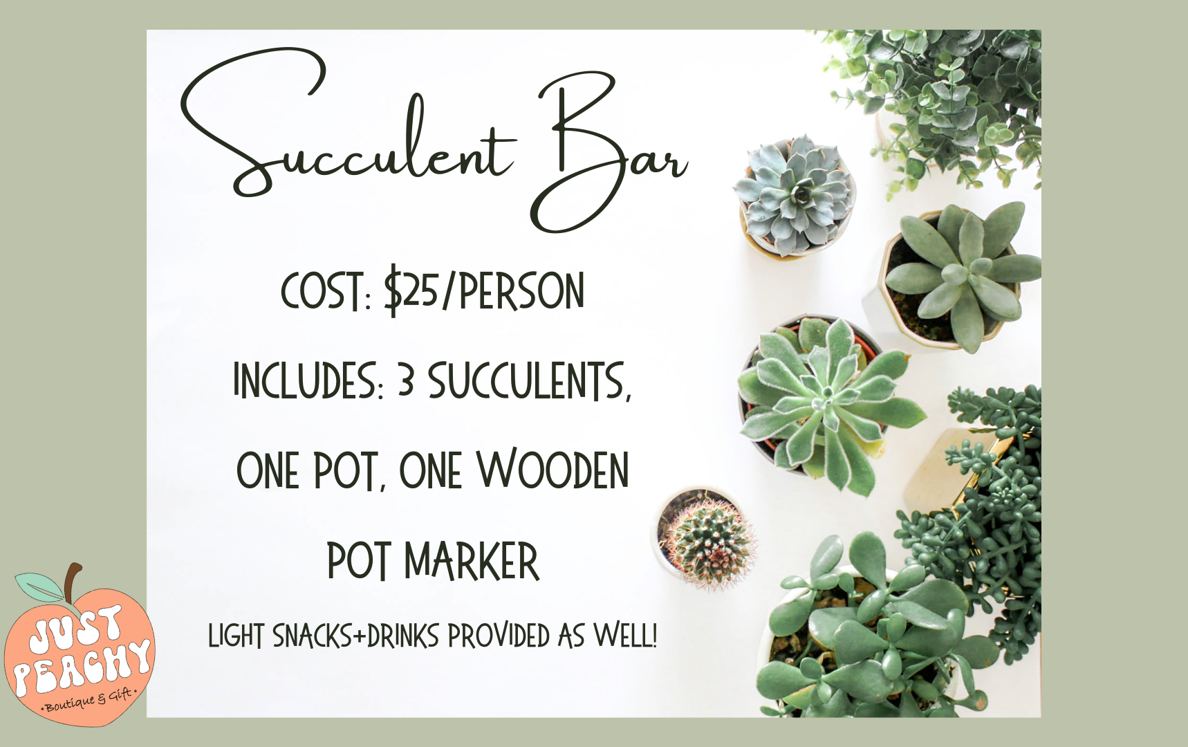 DIY Succulent Bar Tickets | Just Peachy Boutique and Gift