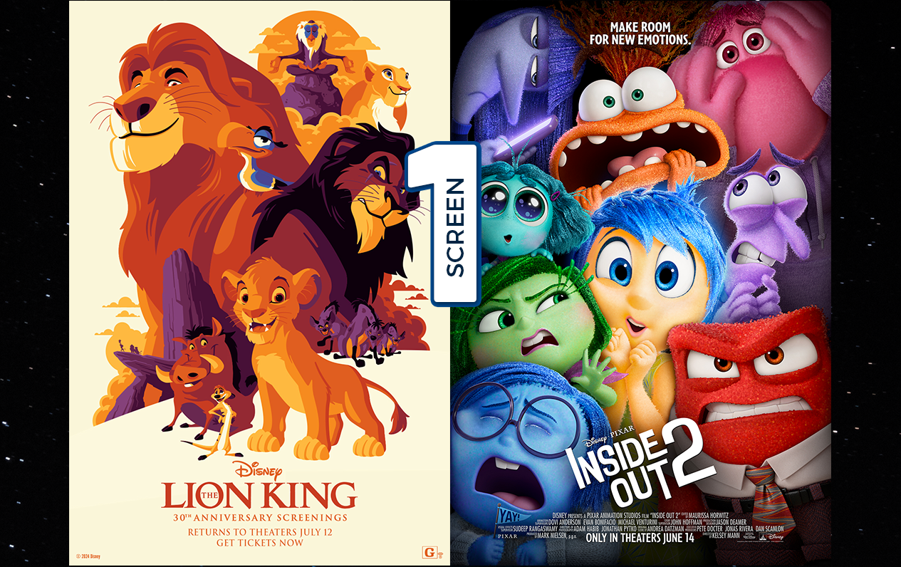The Lion King (G) / Inside Out 2 (PG) Tickets | Moonlite Theaters, Inc.